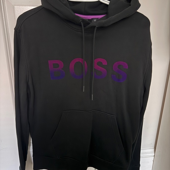 Boss | Sweaters | Boss Mens Black Hoodie With Purple Logo | Poshmark